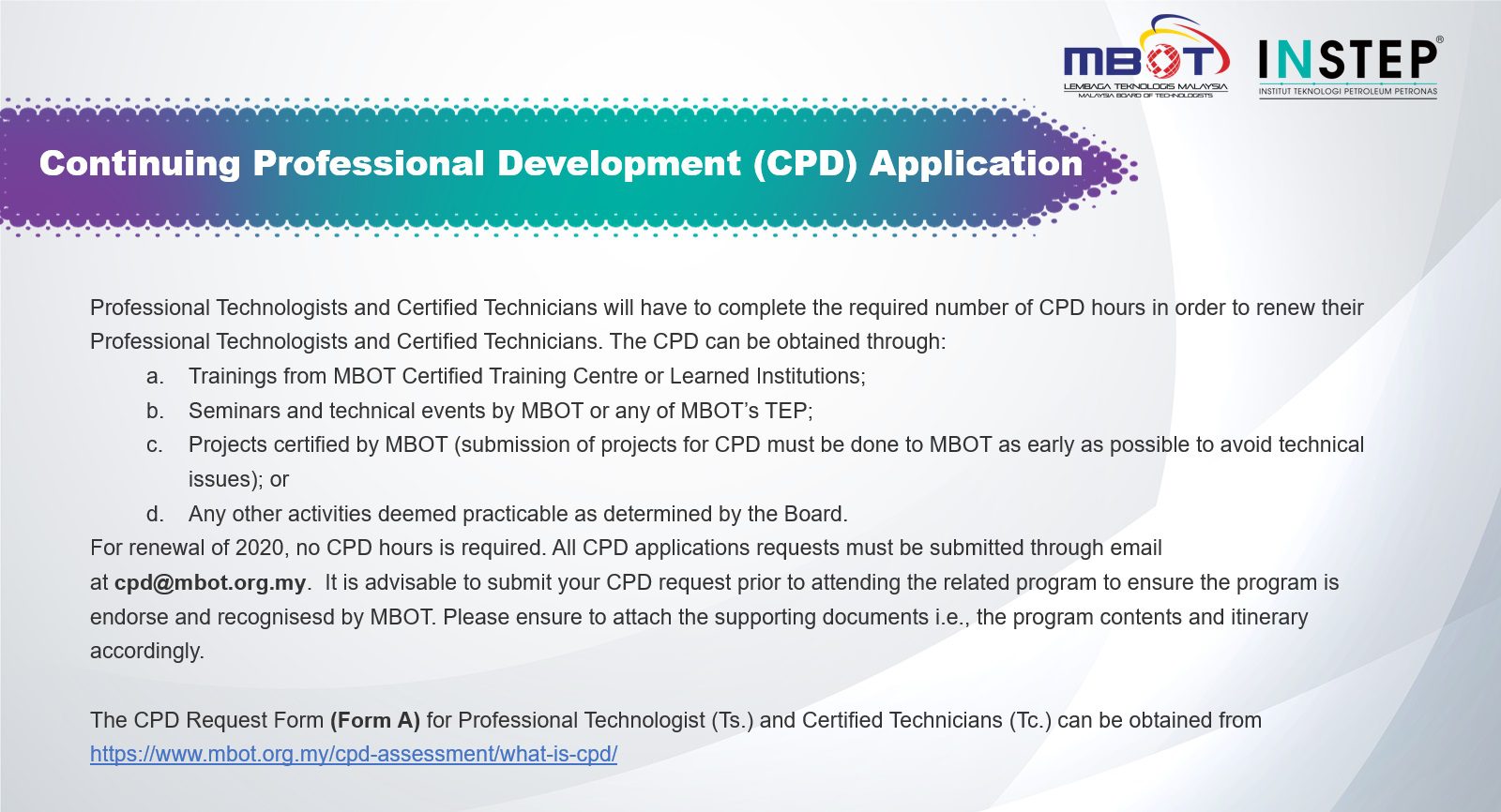 INSTEP is now Malaysia Board of Technologists (MBOT) Approved Training ...
